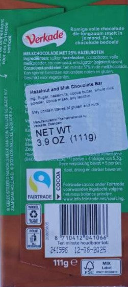 Verkade chocoladereep melk/hazelnoot, 111 gr. Expected Aug 1 – Dutch ...